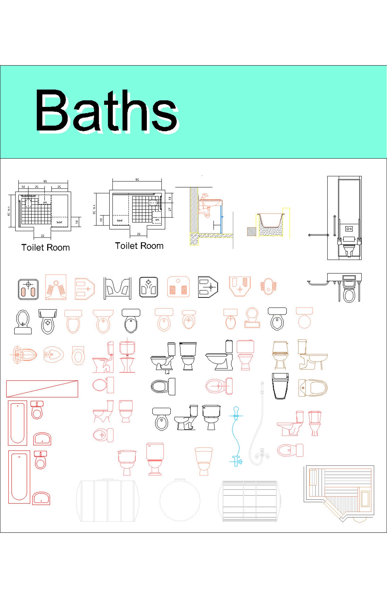 Autocad 2D DWG DXF PDF Kitchen and Baths File,ready Block for Autocad ...