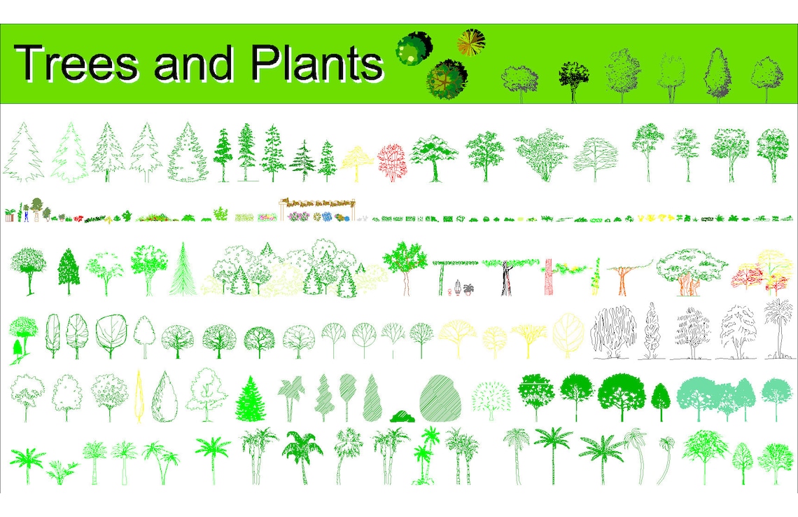 Autocad 2D DWG DXF PDF Trees and Plants File,autocad 2D Template - Etsy
