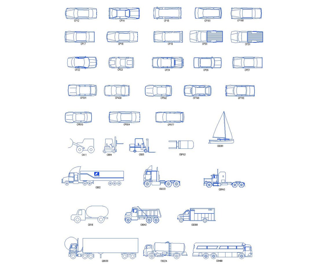 2D Drawings of Tractor/vessel/aircraft/car/boat/ship/truck, Vehicle ...