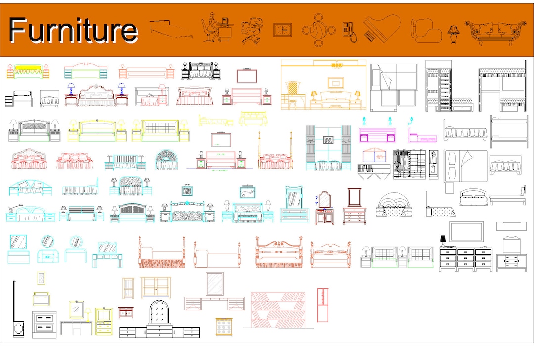 Autocad 2D DWG DXF PDF Furniture File, Ready Block for Autocad, 2D ...