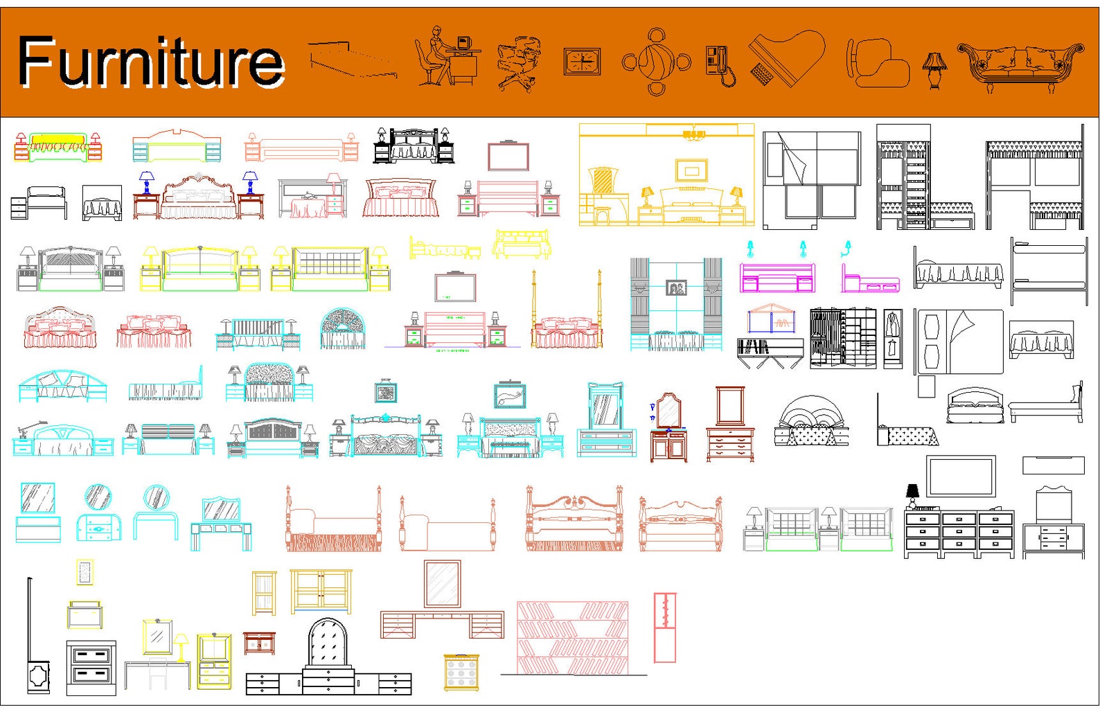 Autocad 2D DWG DXF PDF Furniture File, Ready Block for Autocad, 2D ...