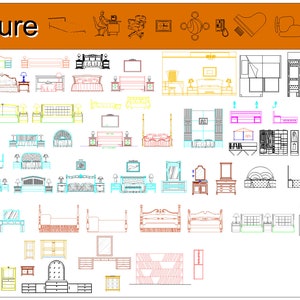 Autocad 2D DWG DXF PDF Furniture File, Ready Block for Autocad, 2D ...