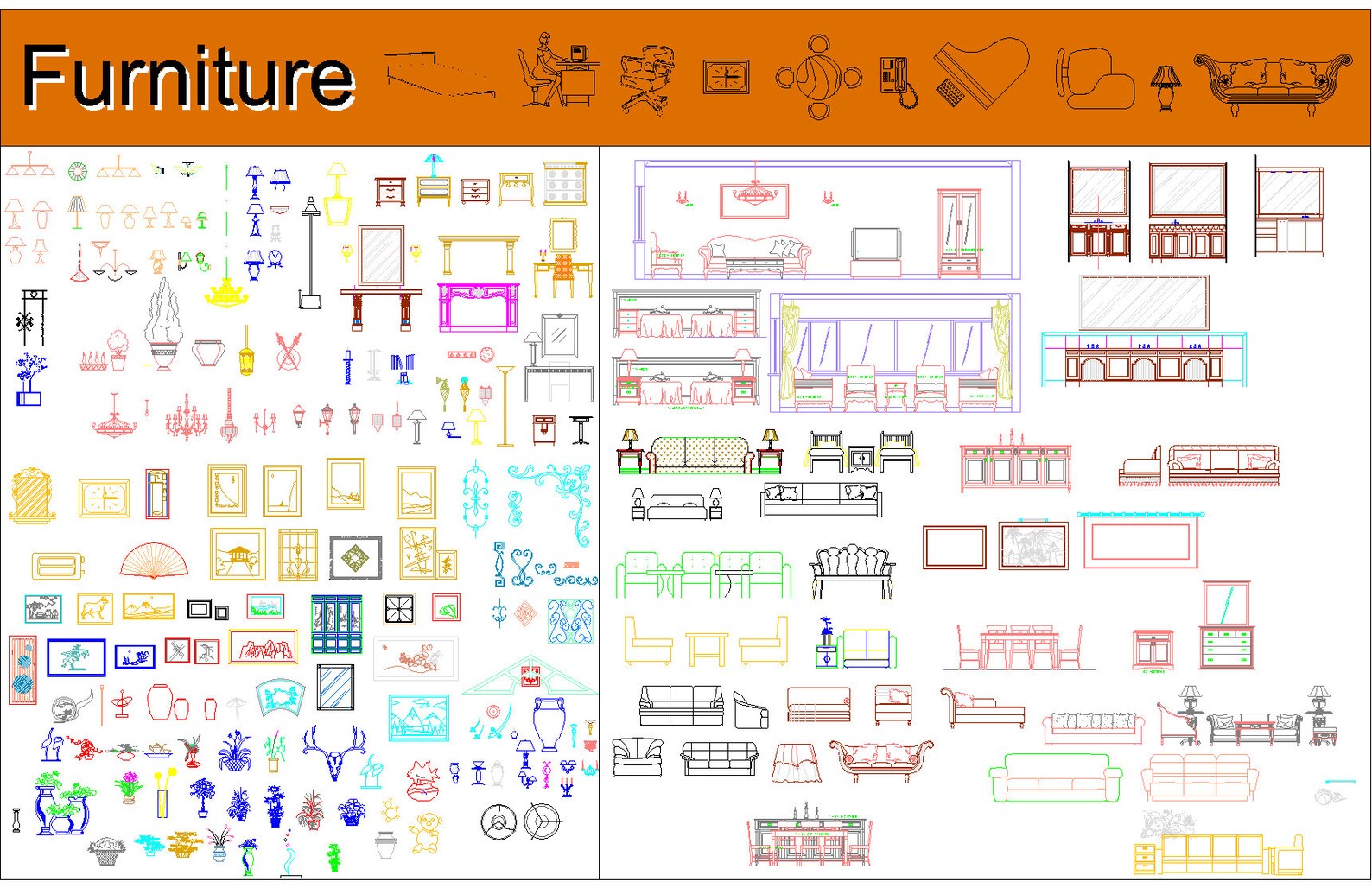 Autocad 2D DWG DXF PDF Furniture File, Ready Block for Autocad, 2D ...