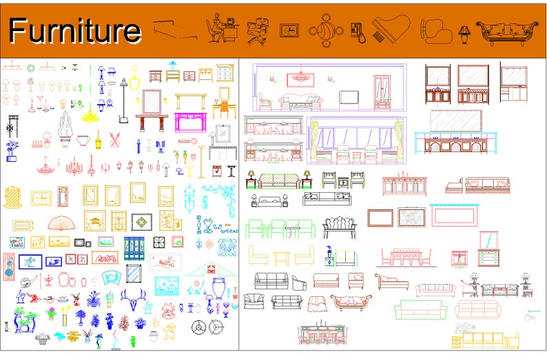 Autocad 2D DWG DXF PDF Furniture File, Ready Block for Autocad, 2D ...