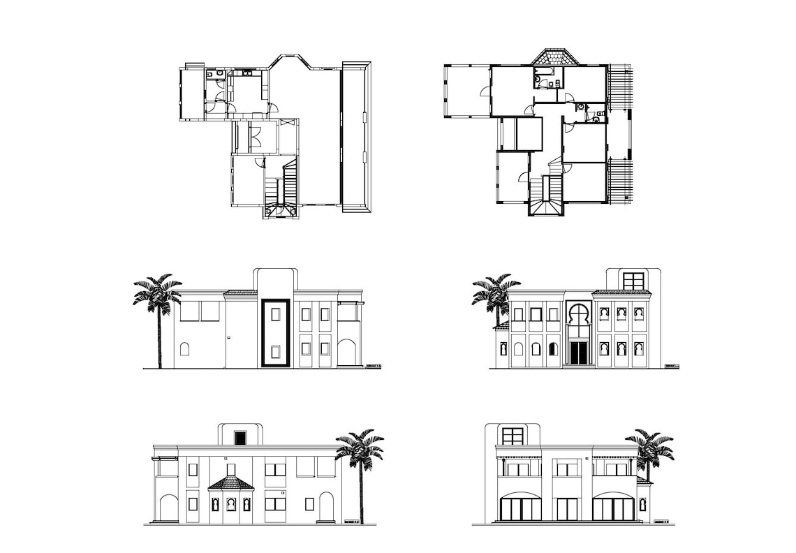 2D Drawings of Villa, Autocad 2D DWG File, Ready Block for Autocad, 2D ...