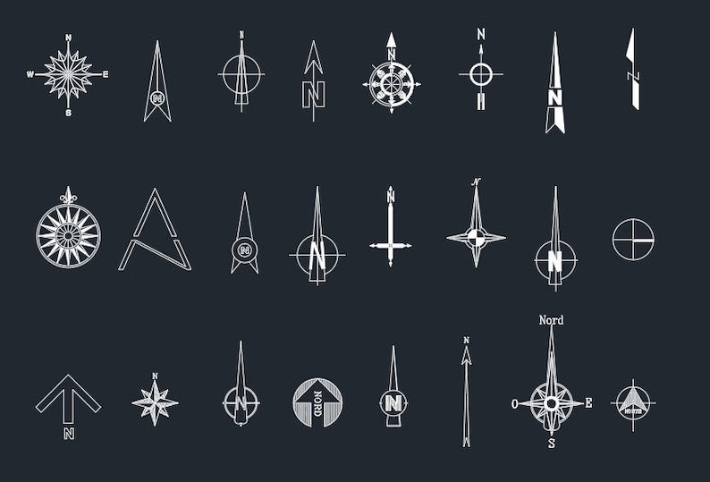 Nord Vector Symbol Autocad 2D DWG PDF File, Ready Block for Autocad, 2D ...