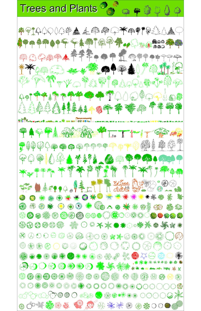 Autocad 2D DWG DXF PDF Trees and Plants File,autocad 2D Template - Etsy