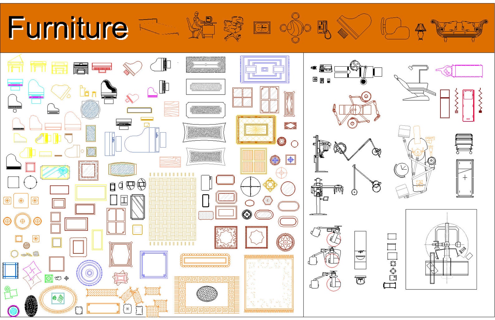 Autocad 2D DWG DXF PDF Furniture File, Ready Block for Autocad, 2D ...