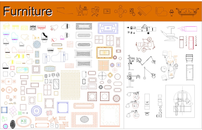 Autocad 2D DWG DXF PDF Furniture File, Ready Block for Autocad, 2D ...
