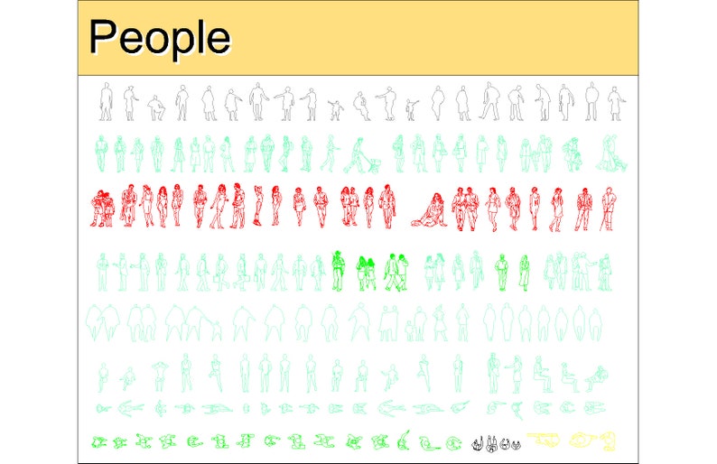 Autocad 2D DWG DXF PDF People File, Ready Block for Autocad, 2D Drawing ...