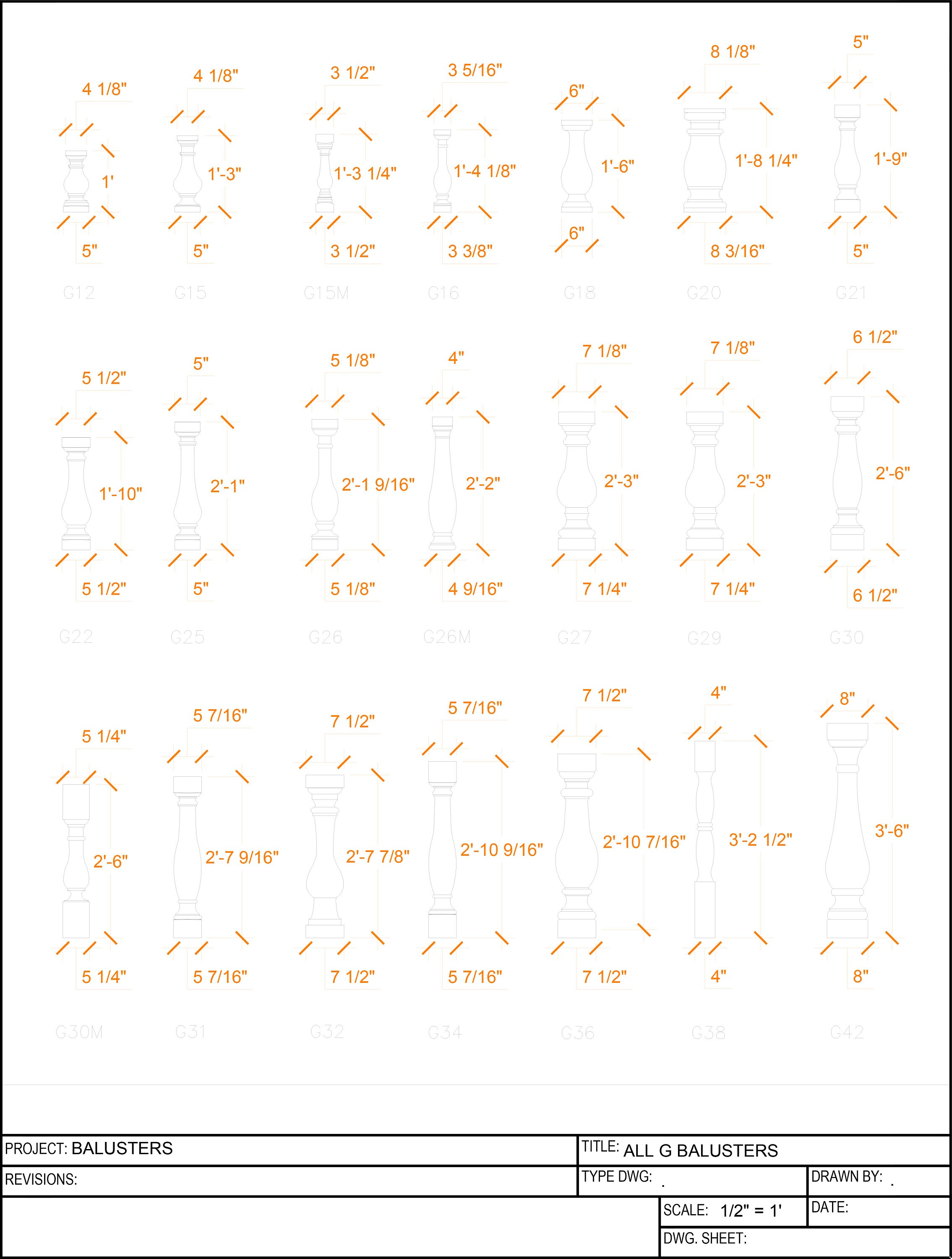 Standard Balusters Elevation Blocks DWG, PDF, Rfa,ready Block for ...
