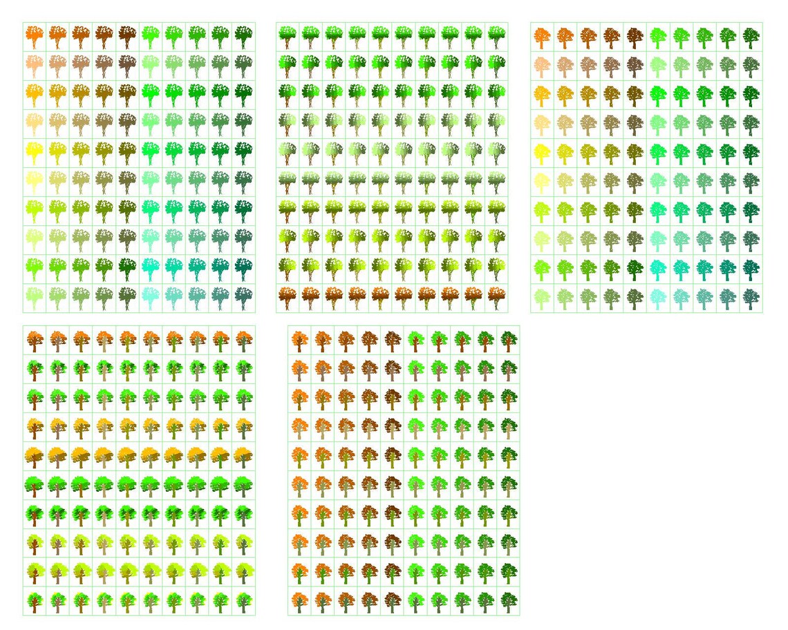 2D Drawings of Trees, 2D DWG File, Ready Block for Autocad, 5 Pieces of ...