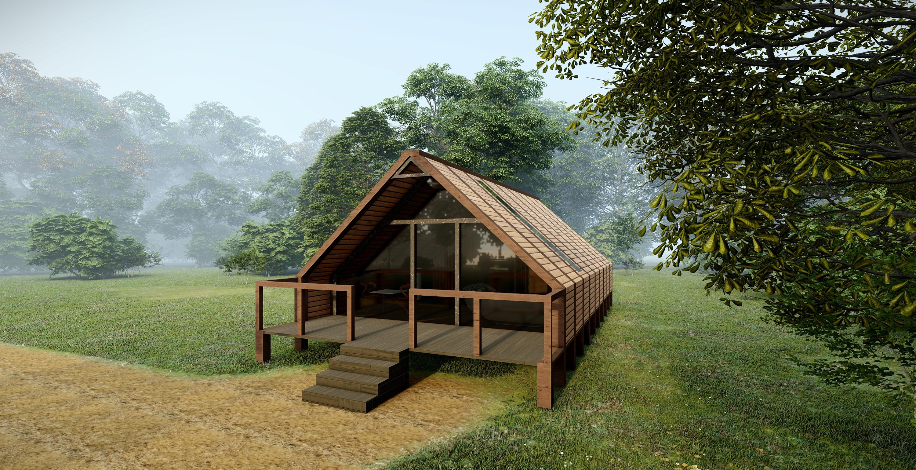 5.6m X 11 M Wooden Bungalow House Plan,tiny House Sketchup Model ...