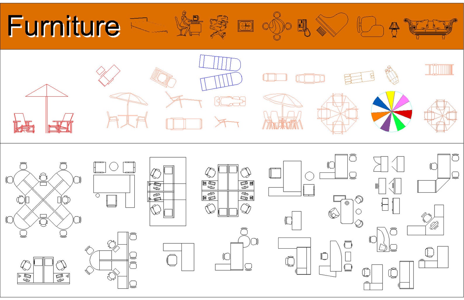 Autocad 2D DWG DXF PDF Furniture File, Ready Block for Autocad, 2D ...