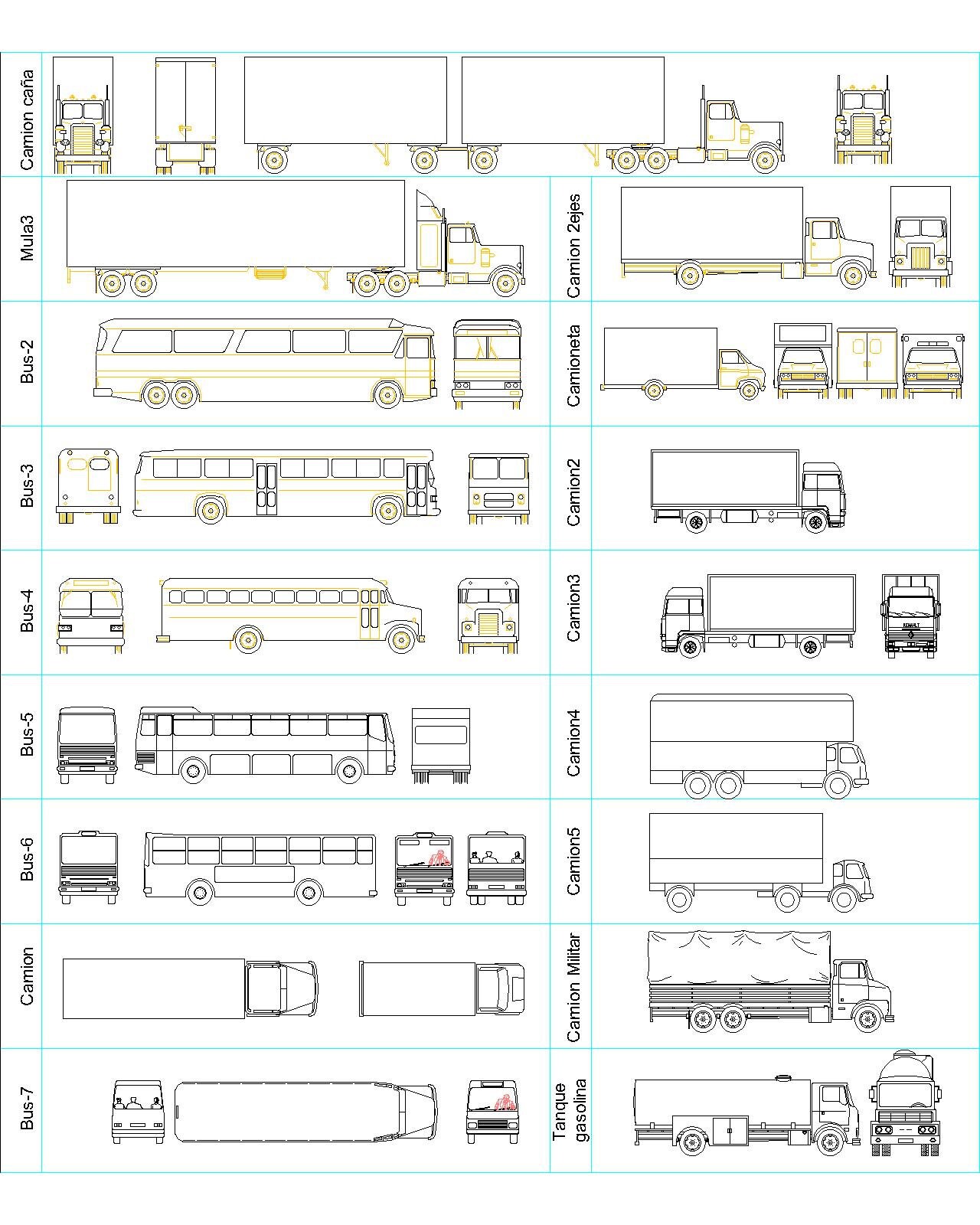 2D Drawings of Tractor/bus/bmw/car/ambulance/atomobile/truck, Vehicle ...