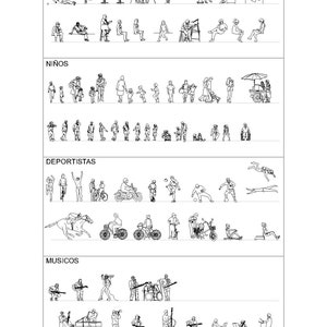 Autocad 2D DWG DXF PDF Blocks of Human Figures in Different Positions ...