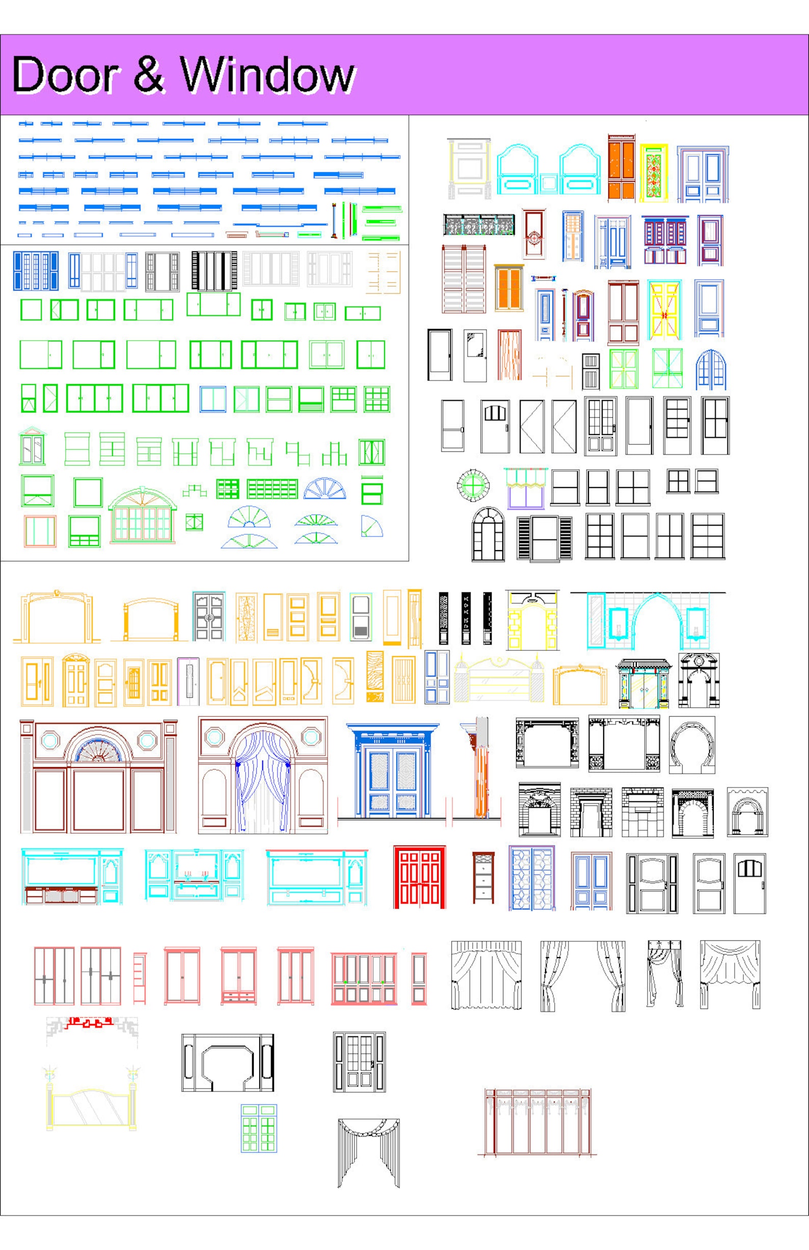 Autocad 2D DWG DXF PDF Door and Window File, Ready Block for Autocad ...