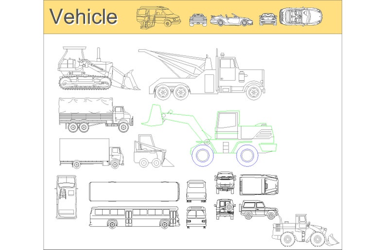 Autocad 2D DWG DXF PDF Car,biycle,bus,construction Equipment,truck ...