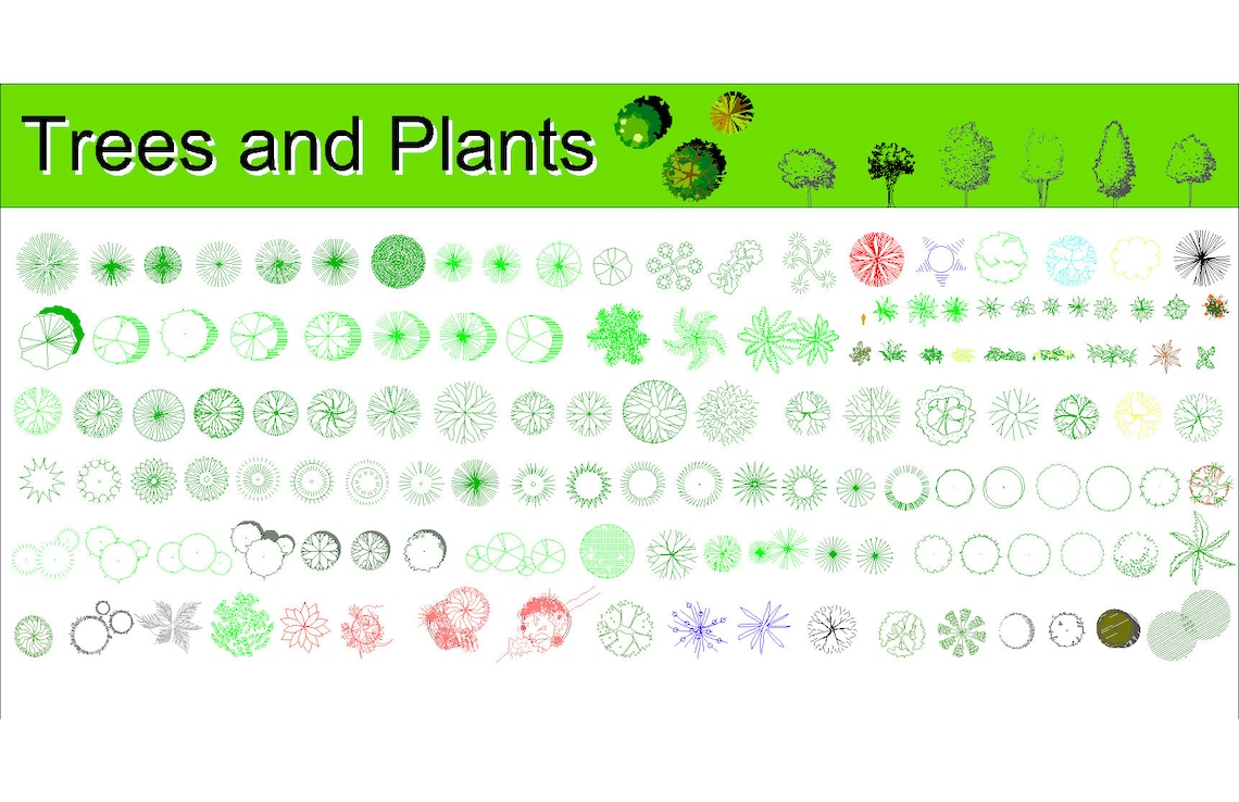 Autocad 2D DWG DXF PDF Trees and Plants File,autocad 2D Template - Etsy
