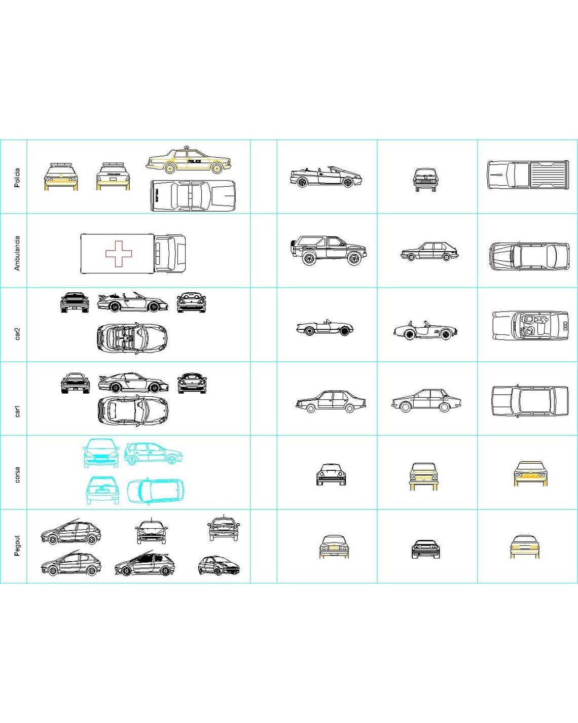 2D Drawings of Tractor/bus/bmw/car/ambulance/atomobile/truck, Vehicle ...