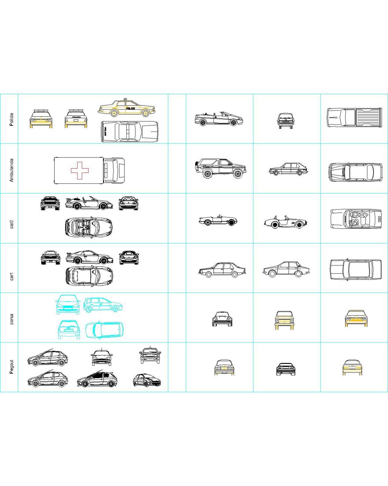 2D Drawings of Tractor/bus/bmw/car/ambulance/atomobile/truck, Vehicle ...