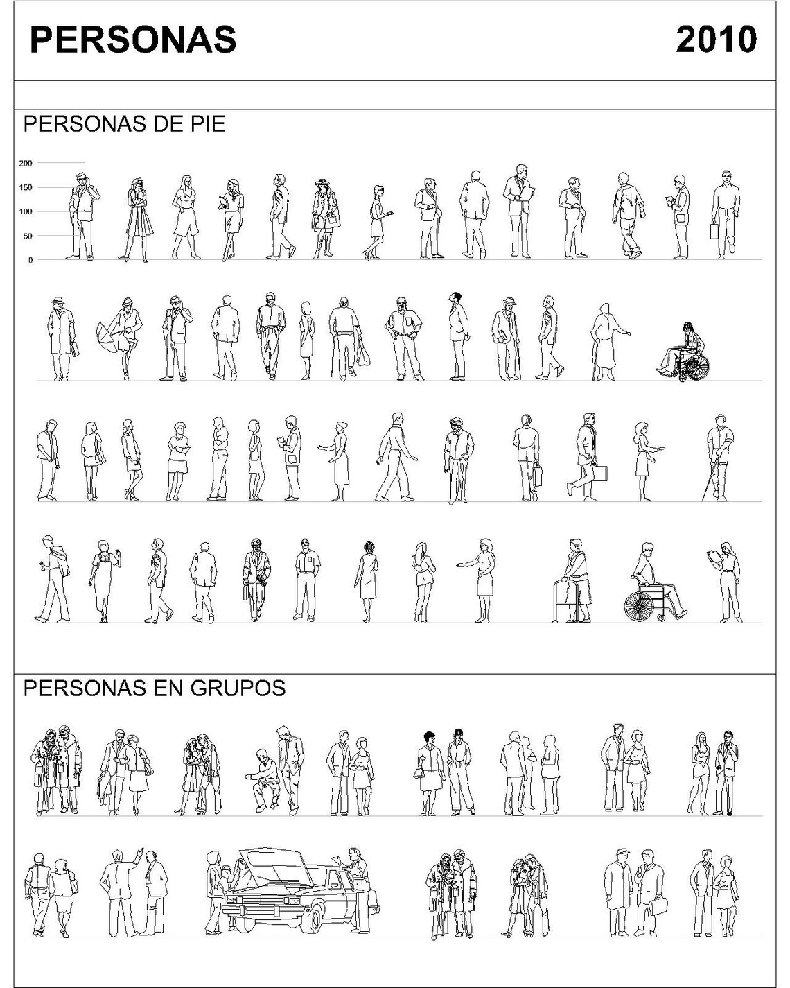 Autocad 2D DWG DXF PDF Blocks of Human Figures in Different Positions ...