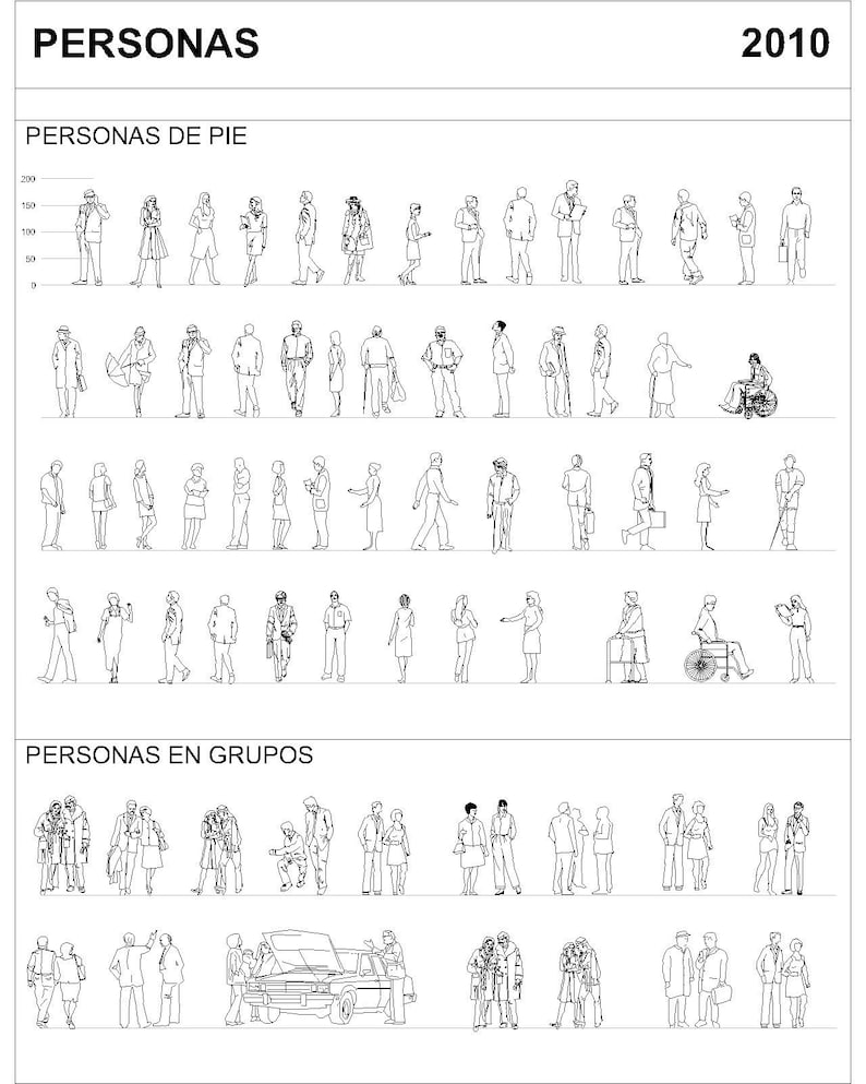 Bloques de figuras humanas en diferentes posiciones para AutoCAD 2D ...