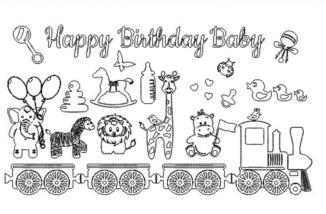 Autocad 2D DWG Happy Birhday Baby,giraffe,horse,train,lion and Funny ...