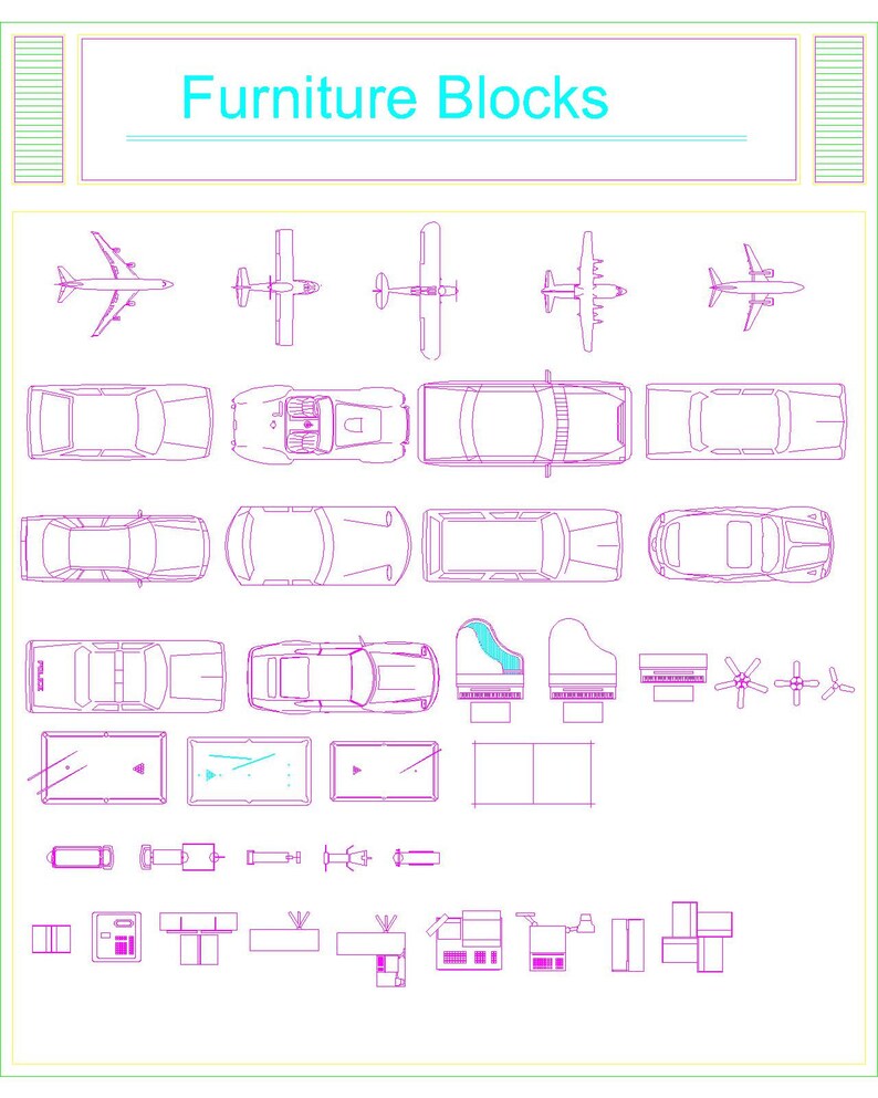 Autocad 2D DWG DXF PDF Furniture Blocks, Bedrooms, Kitchens and ...