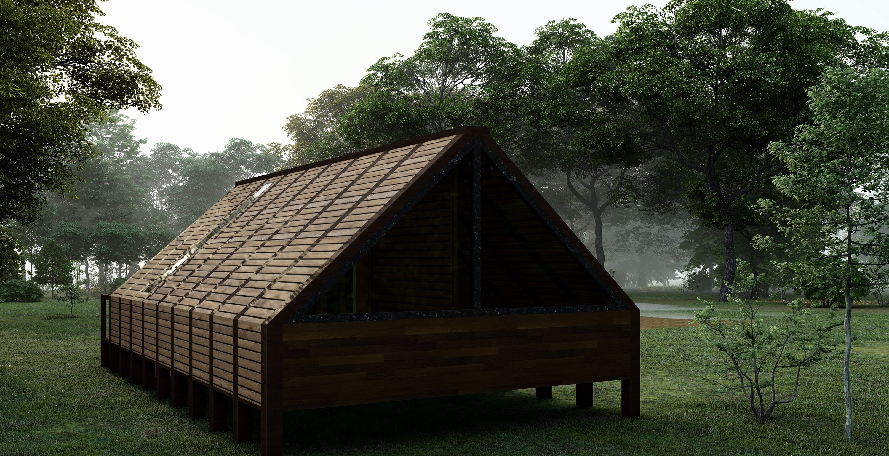 5.6m X 11 M Wooden Bungalow House Plan,tiny House Sketchup Model ...