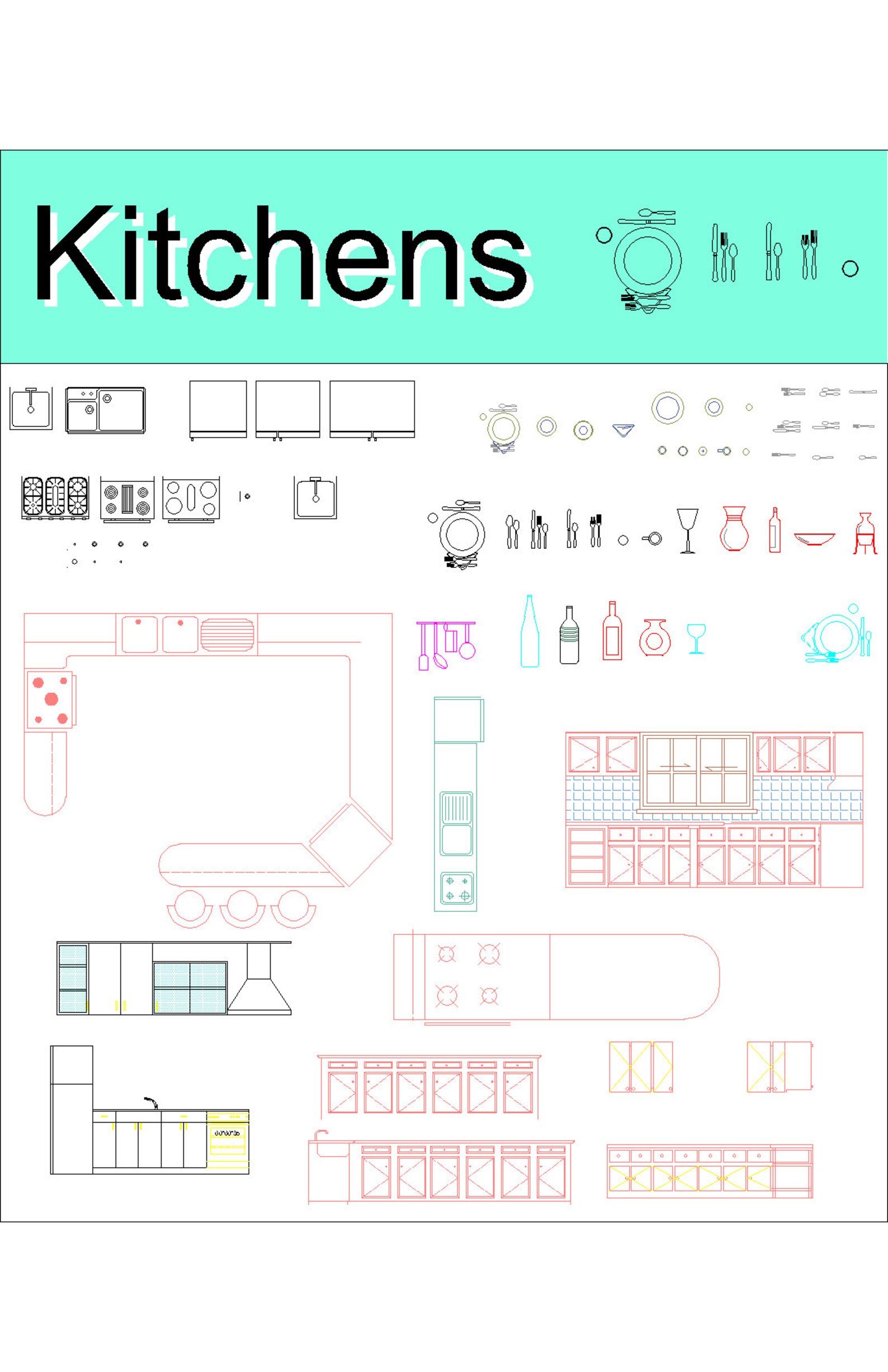 Autocad 2D DWG DXF PDF Kitchen and Baths File,ready Block for Autocad ...