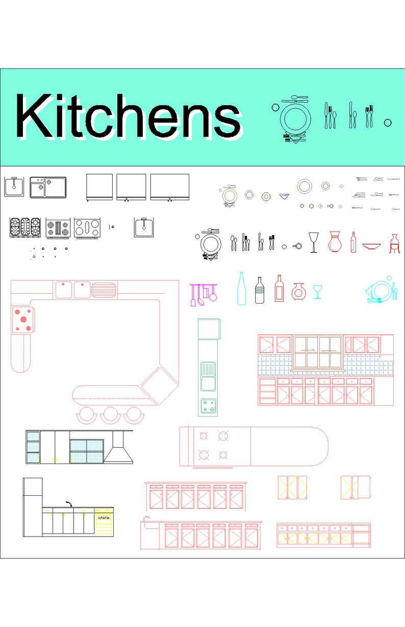 Autocad 2D DWG DXF PDF Kitchen and Baths File,ready Block for Autocad ...