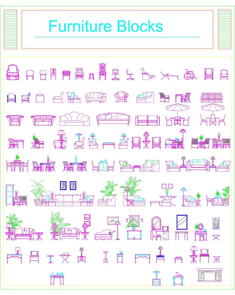 Autocad 2D DWG DXF PDF Furniture Blocks, Bedrooms, Kitchens and ...