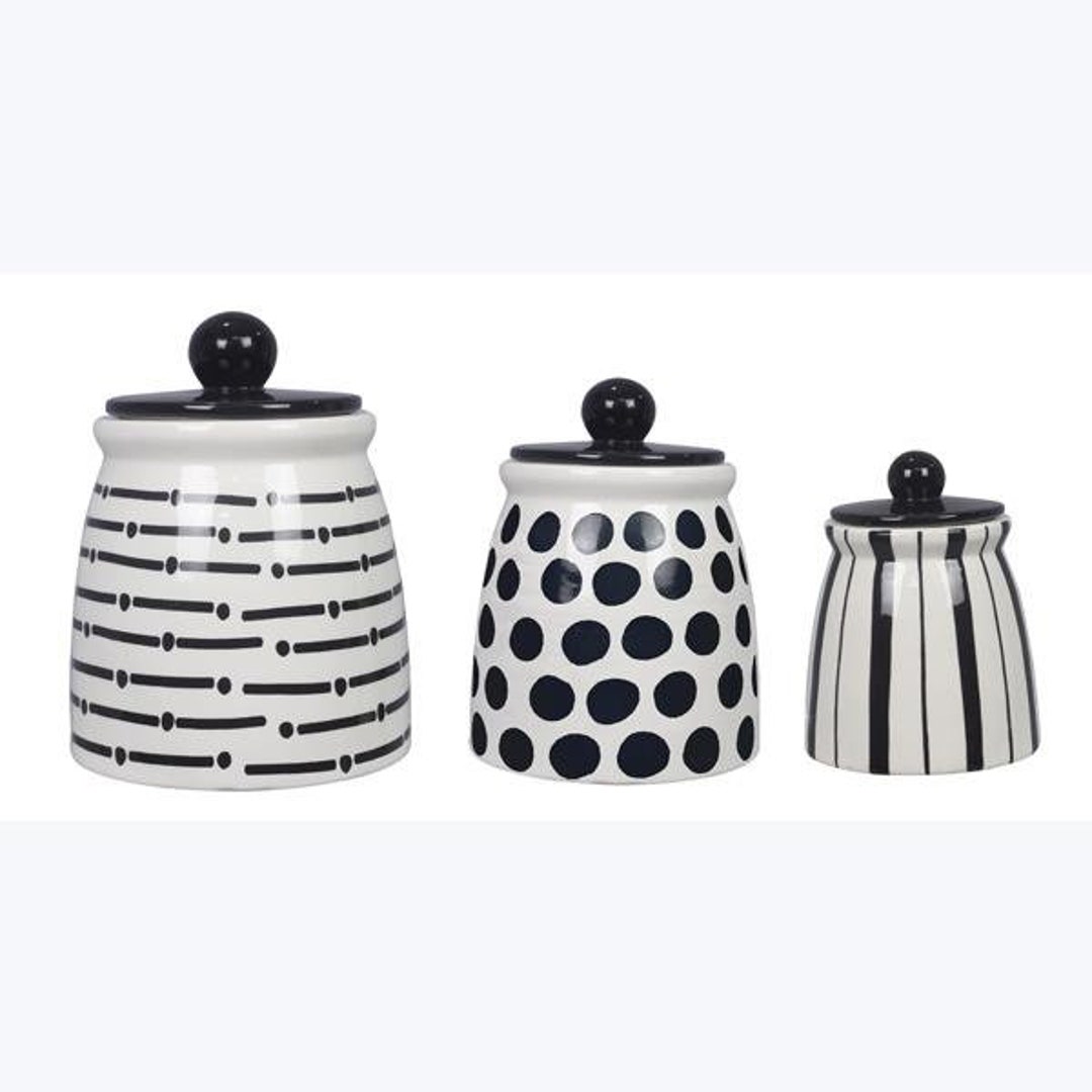 Ceramic Black & White Canister Set of 3 - Etsy