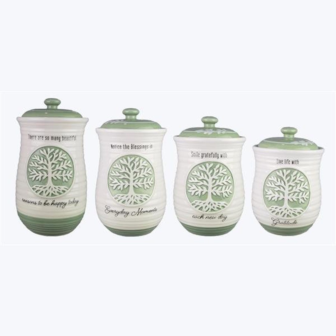 Ceramic Tree of Life Canisters Set of 4 - Etsy