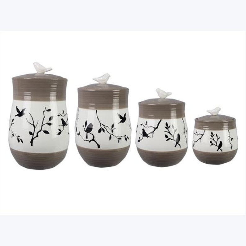 Ceramic Botanical Design Canister Set of 4 With Silicone Seal - Etsy