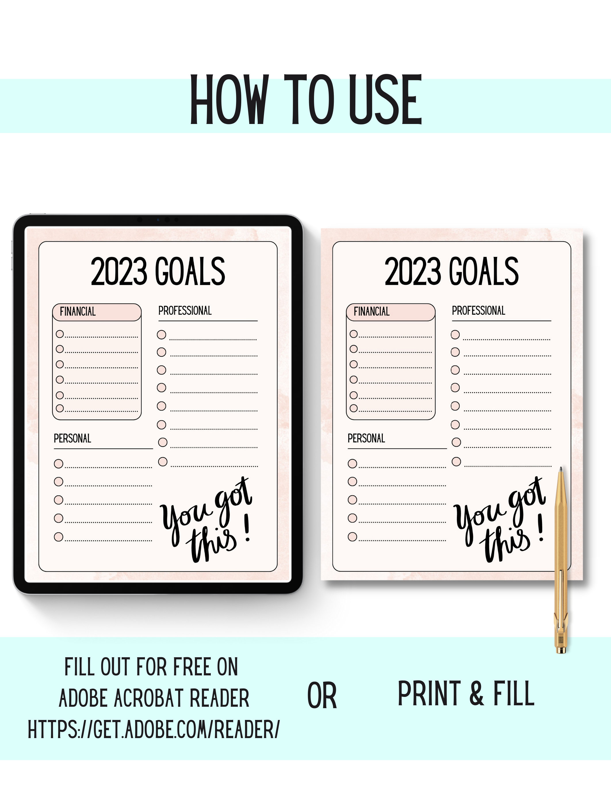 2023 Goals Tracker Checklist Digital Download, Daily Goal Reminder ...
