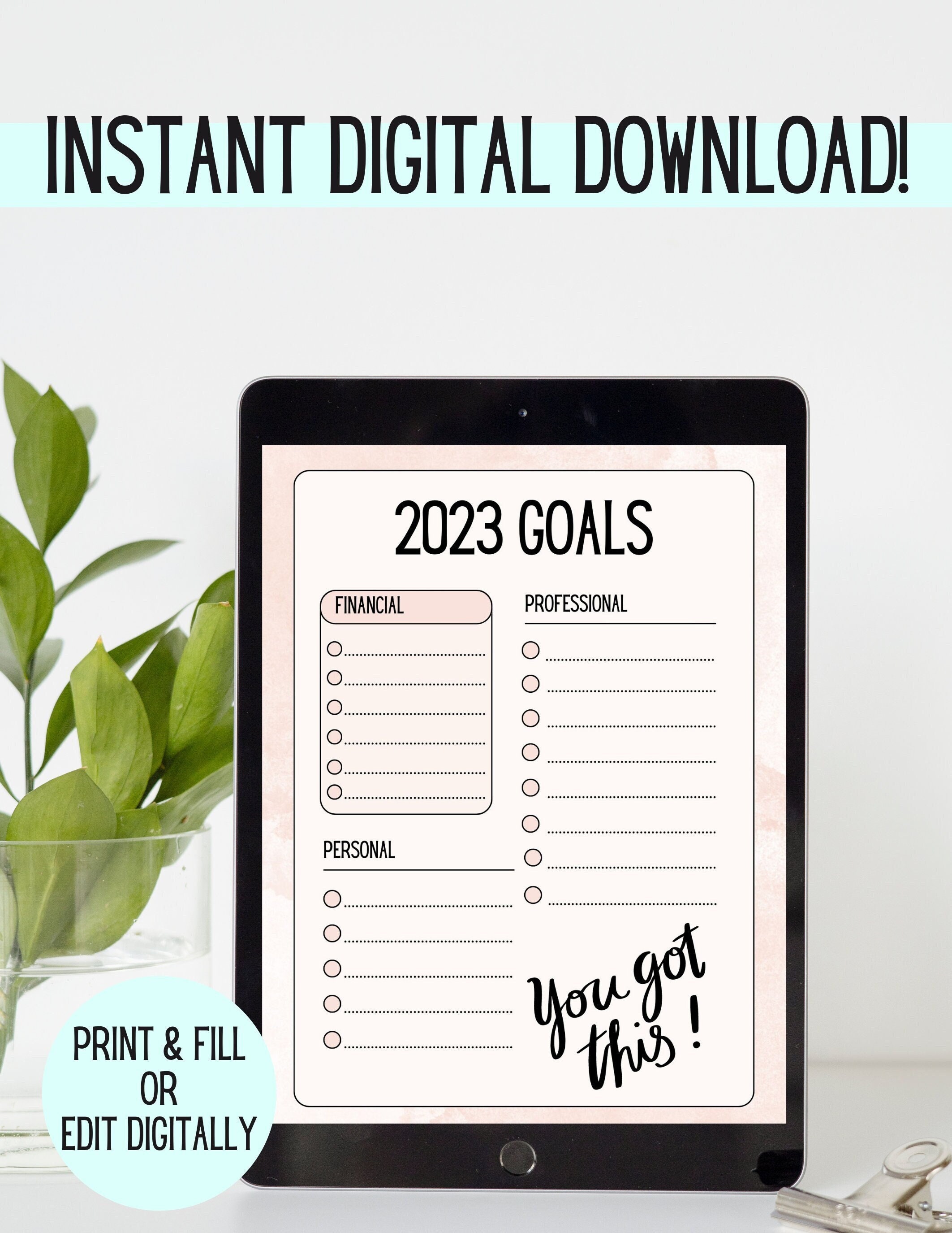 2023 Goals Tracker Checklist Digital Download, Daily Goal Reminder ...