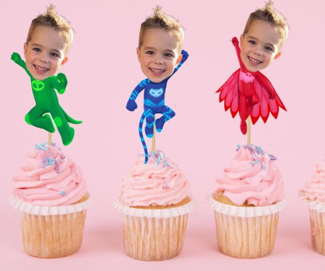 PERSONALIZED PJ Masks Inspired Cupcake Toppers, Owlette, Gekko, Catboy ...