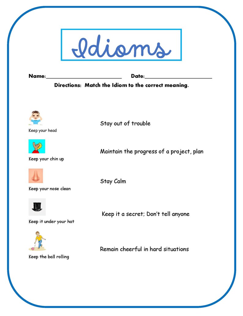 Printable Idiom Worksheets (Instant Download) - Etsy