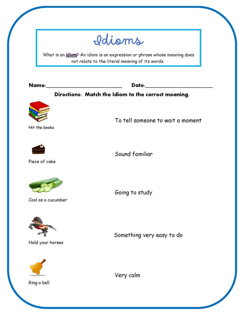 Printable Idiom Worksheets (Instant Download) - Etsy