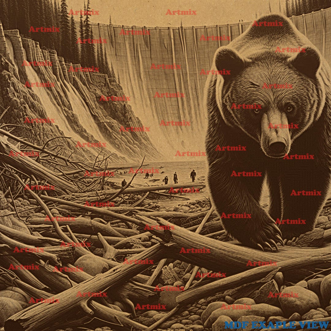 Grizzly Bear, Laser Burn PNG Digital File, 3D Illusion, 3D Laser ...