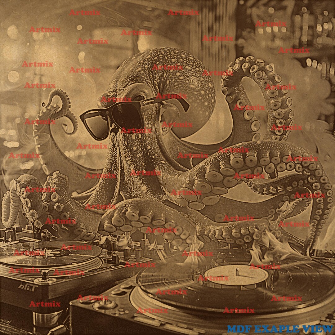 DJ Octopus, Laser Burn PNG Digital File, 3D Illusion, 3D Laser ...