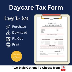 Childcare Tax Form, Daycare Tax Forms, Childcare End of Year Parent Tax ...