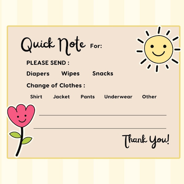 Daycare Quick Notes - Etsy