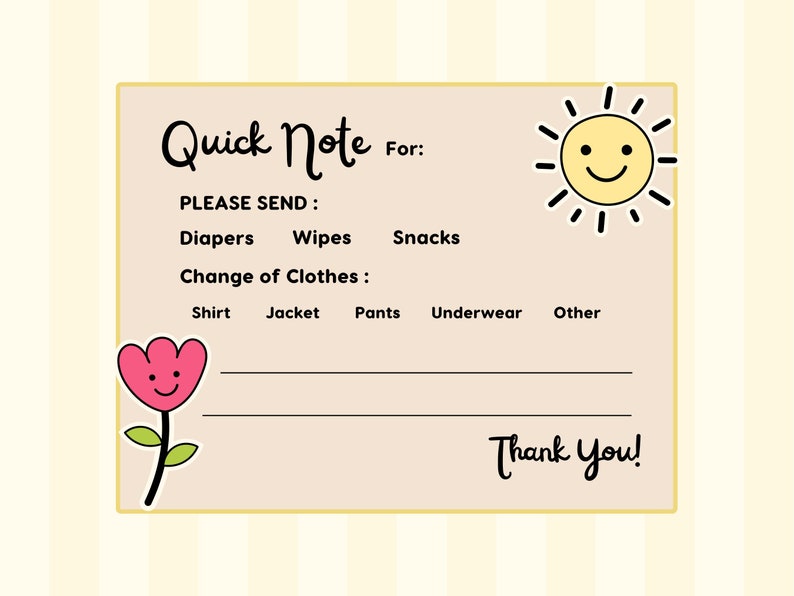Parent Reminder Card, Daycare Parent Reminder Card, Daycare Quick Note ...