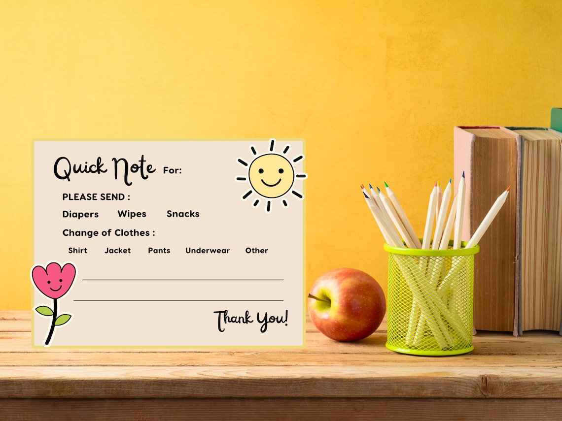 Parent Reminder Card, Daycare Parent Reminder Card, Daycare Quick Note ...