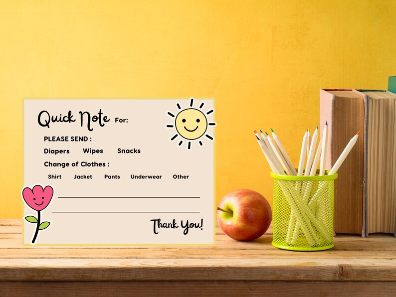 Parent Reminder Card, Daycare Parent Reminder Card, Daycare Quick Note ...