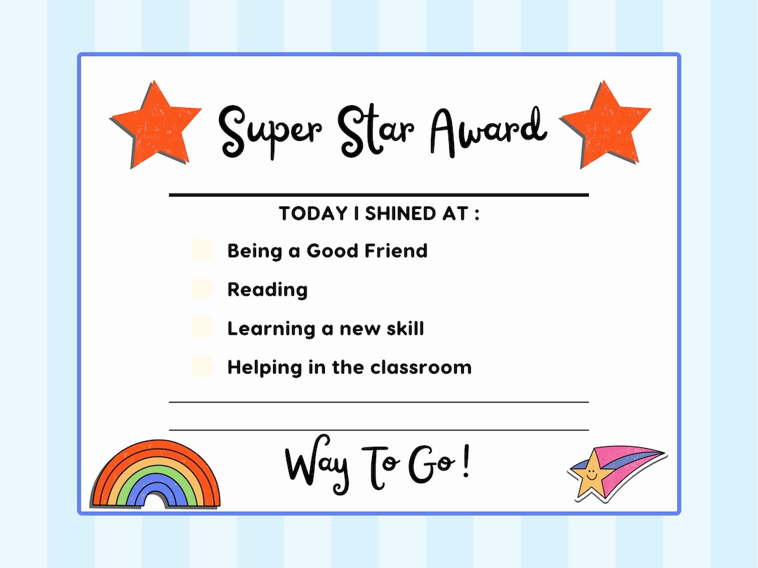 Super Star Award, Childcare Superstar Award, Cute Note for Parents ...