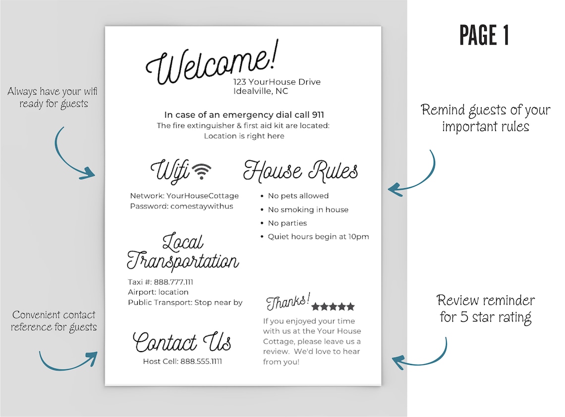 Airbnb Template Editable Airbnb Signs, Quick Welcome Guide | Fillable ...